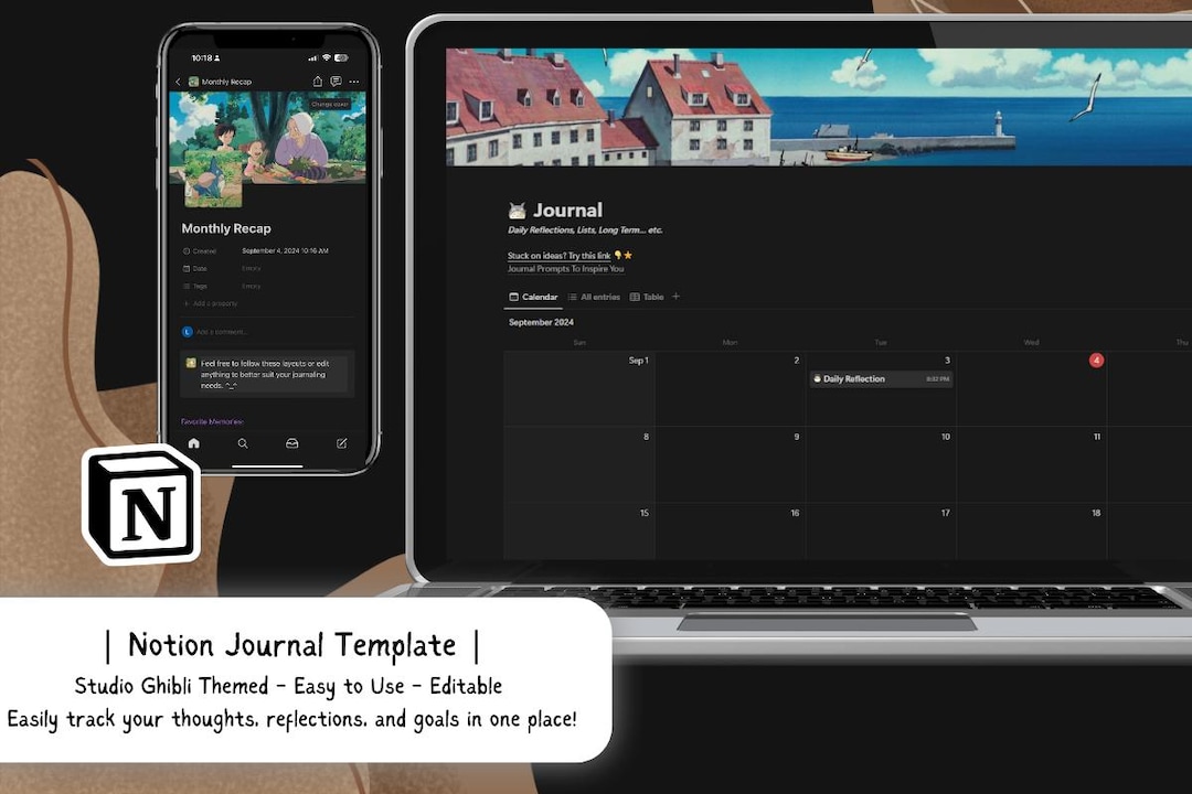 Notion Template | Journaling & Reflection | Studio Ghibli Themed - Etsy