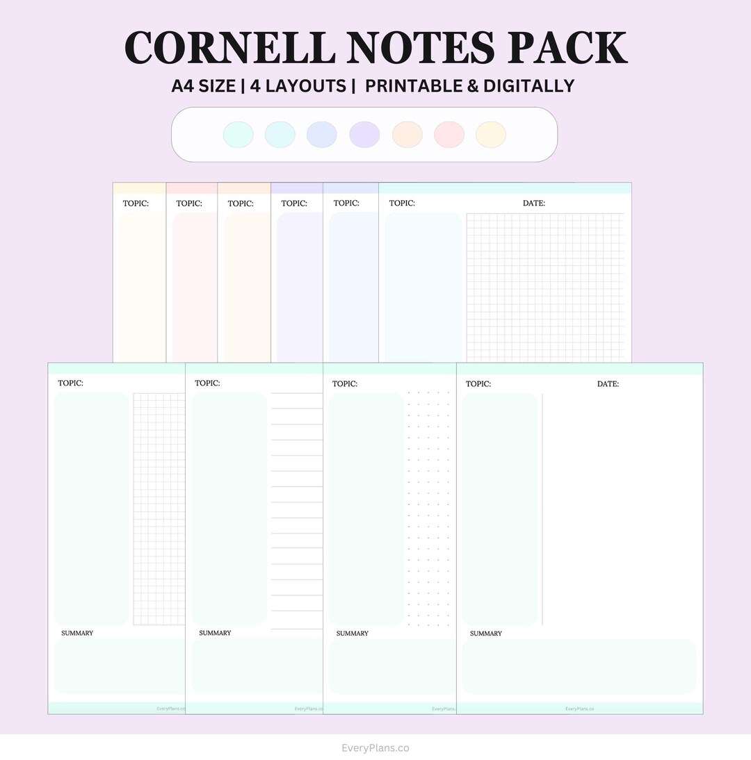 Digital Planner, Printable Cornell Notes, Lecture Notes, Student Note ...