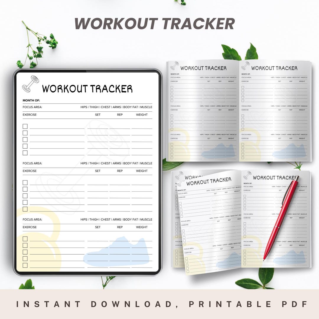Workout Tracker | Printable Fitness Log | Exercise Planner & Gym ...