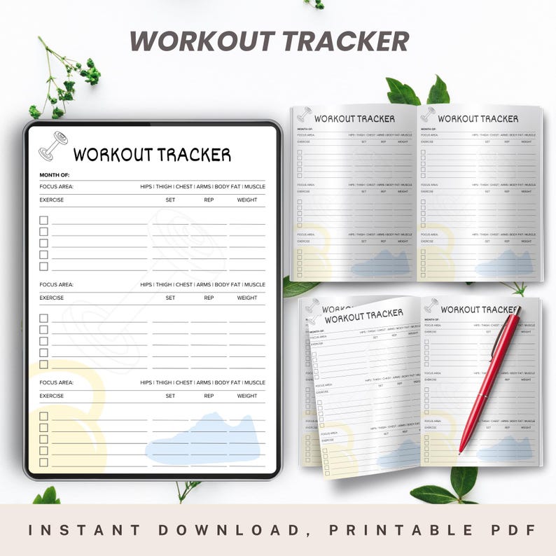 Workout Tracker | Printable Fitness Log | Exercise Planner & Gym ...
