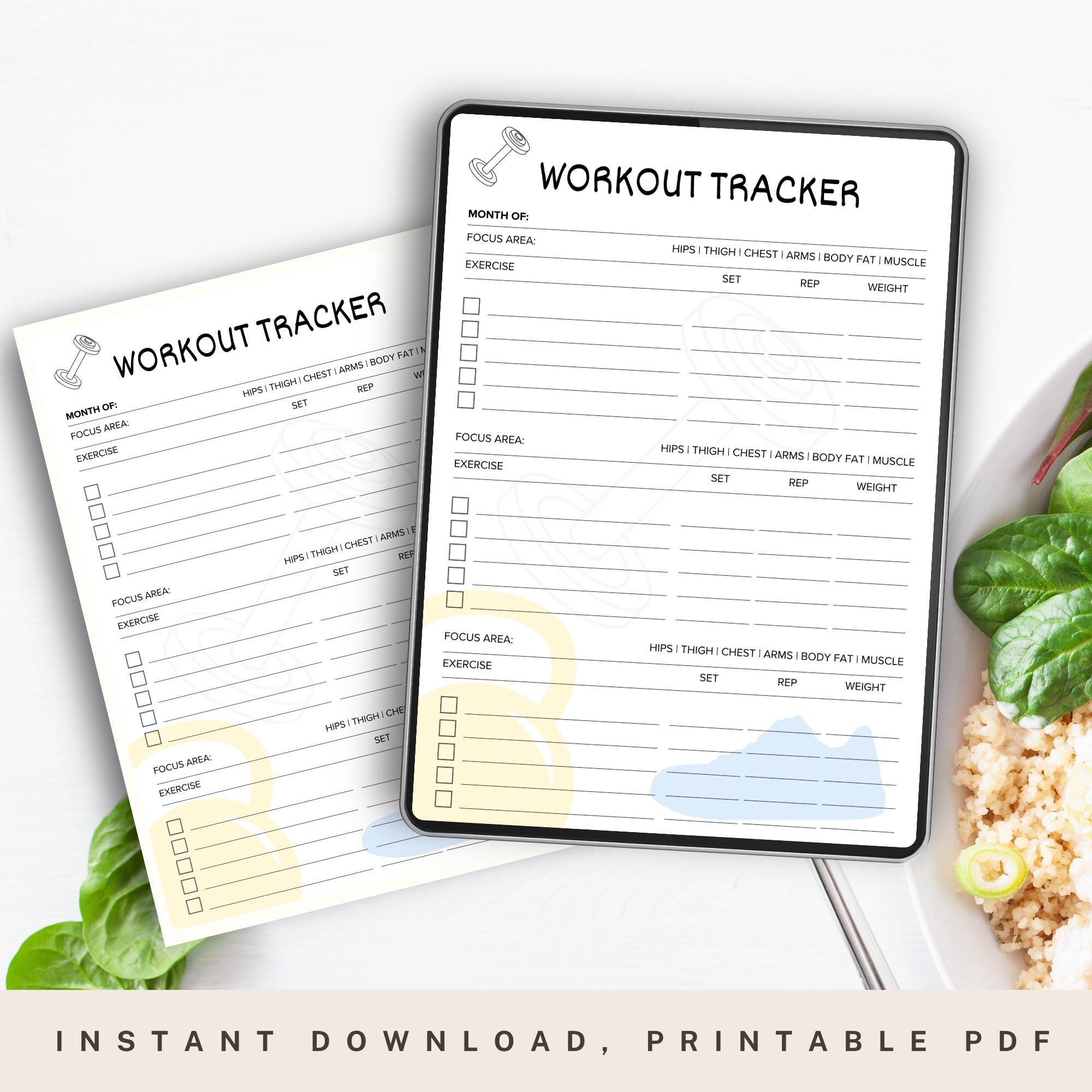 Workout Tracker | Printable Fitness Log | Exercise Planner & Gym ...