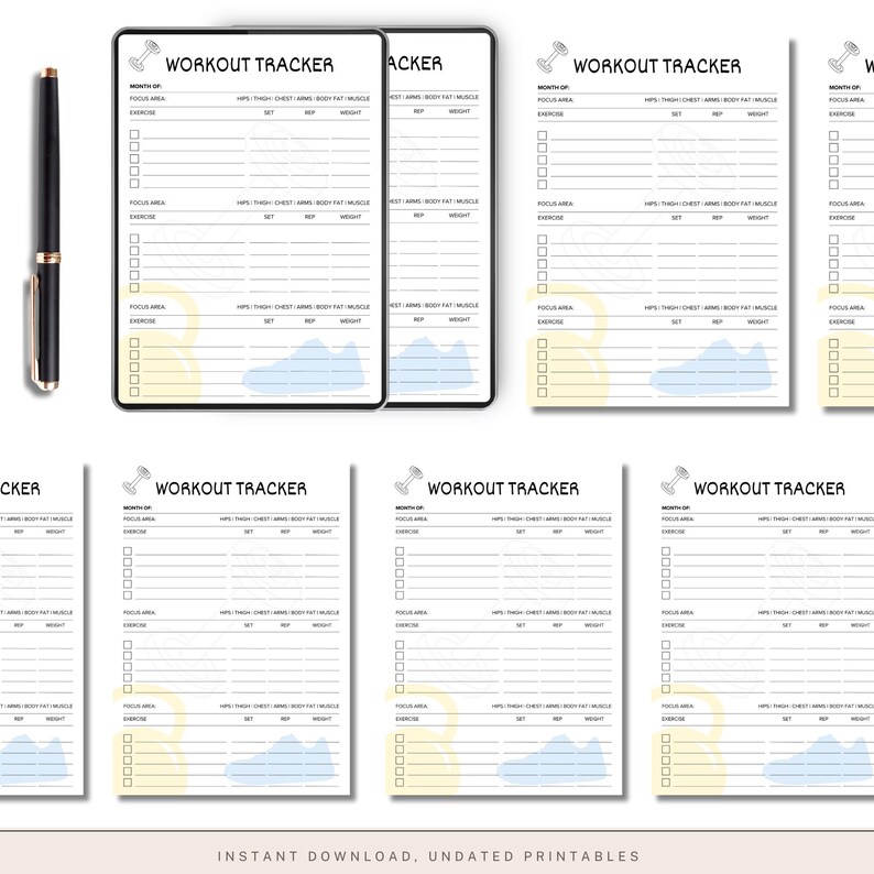 Workout Tracker | Printable Fitness Log | Exercise Planner & Gym ...