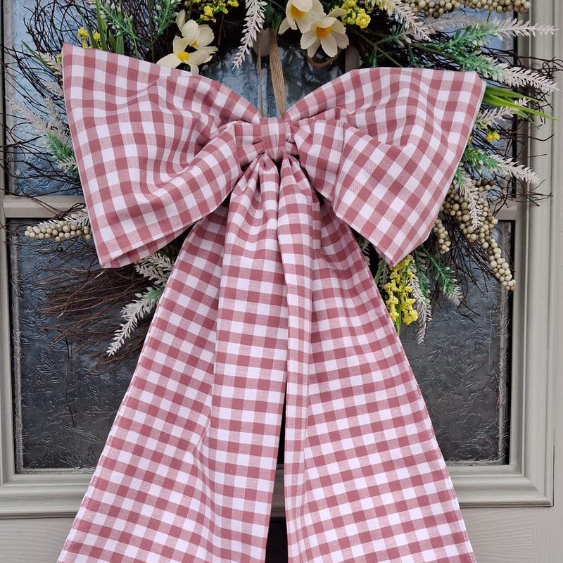 Green Gingham Door Bow - Etsy UK