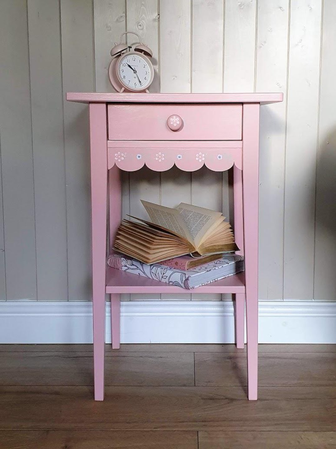 Upcycled Folksy Style Side Table | Vintage Pink | Floral Pattern ...