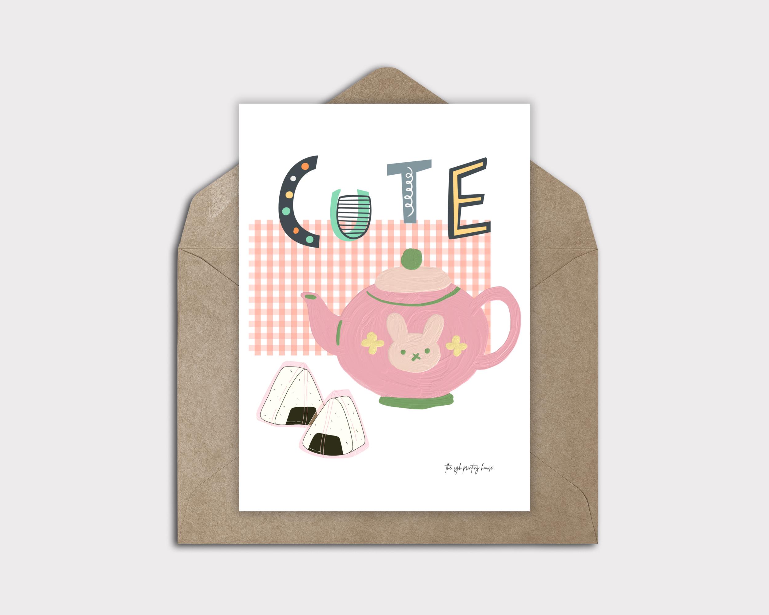 Onigiri Art Print, Japanese Tea Party, Whimsical Kawaii Card, Kawaii ...
