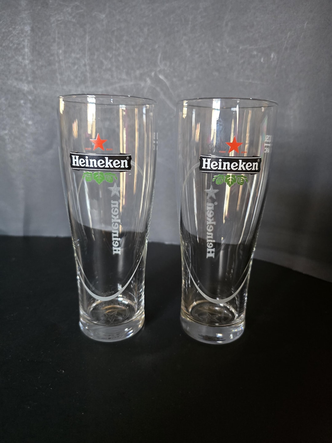 Heineken Etched Pilsner Beer Glasses Red Star Logo in Near Perfect ...