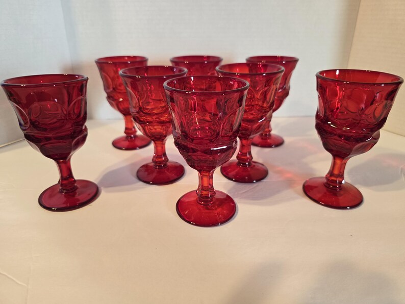 Wine Glasses Fostoria Argus Ruby Red stem 2770 Vintage Heavy Honeycomb ...