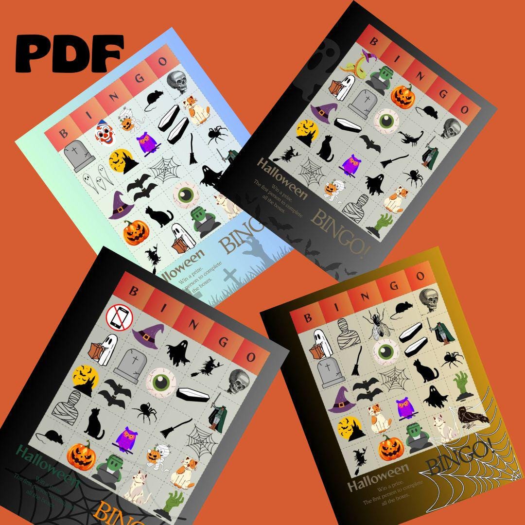 Printable PDF Halloween PACK. Beetlejuice-style Bingo and Domino Board ...