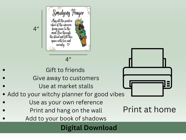 Smudging Prayer Card, Smudging Prayer Printable, Smudging Printable ...