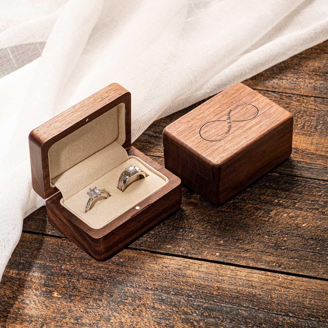 Custom Wooden Ring Box, Personalized Engraved Ring Holder, Square ...