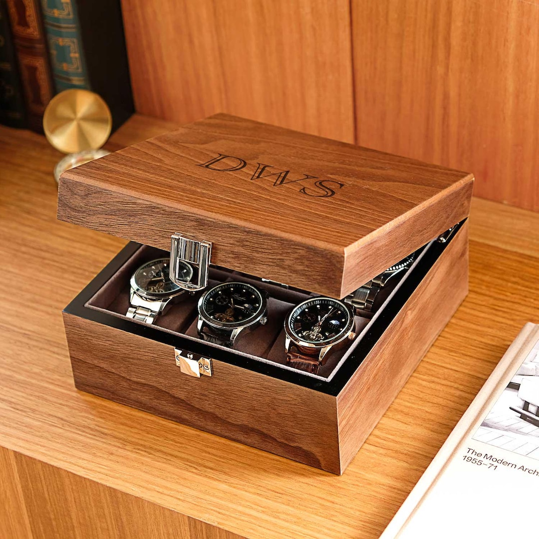 Personalized Watch Box With Lock, Custom Engraved Wooden Watch Case for ...