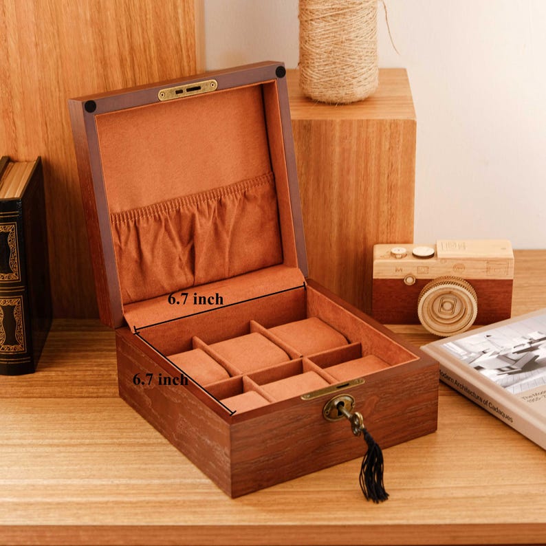 Personalized Watch Box With Lock, Custom Engraved Wooden Watch Case Box ...