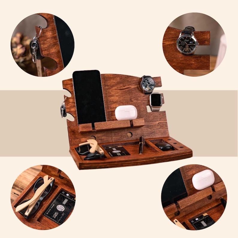 Personalized Wood Docking Station for Phone, Wallet, Gadget, Watch, Key ...