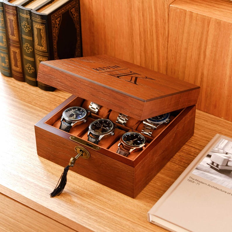Personalized Watch Box With Lock, Custom Engraved Wooden Watch Case Box ...