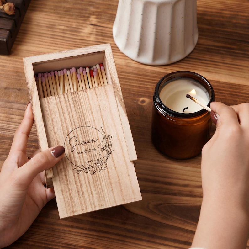 Personalized Wood Matchbox for Couple, Engraved Matchbox for Two ...