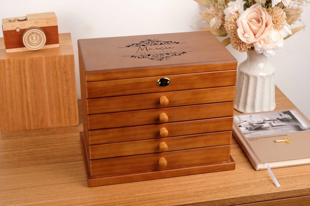 Personalized Wooden Jewelry Box, Jewelry Box With Drawers 6 Drawer ...