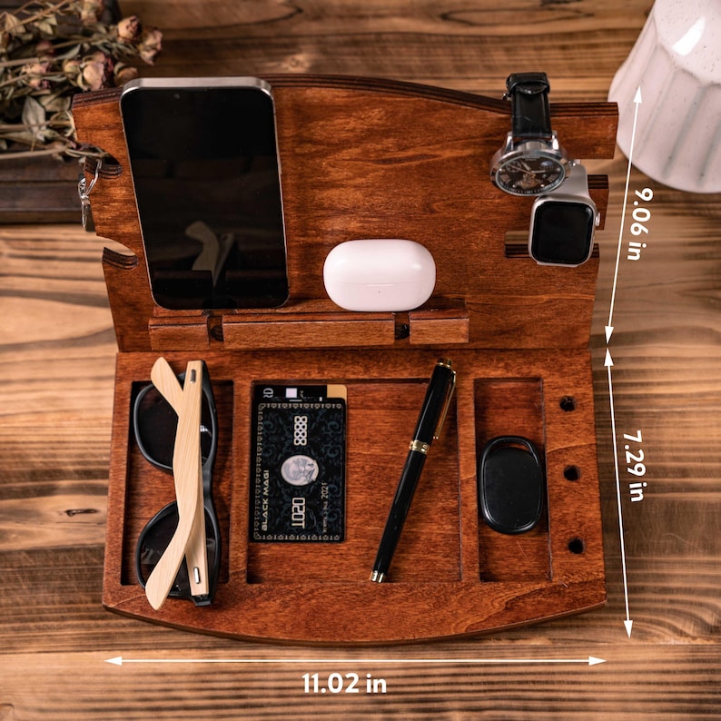 Personalized Wood Docking Station for Phone, Wallet, Gadget, Watch, Key ...