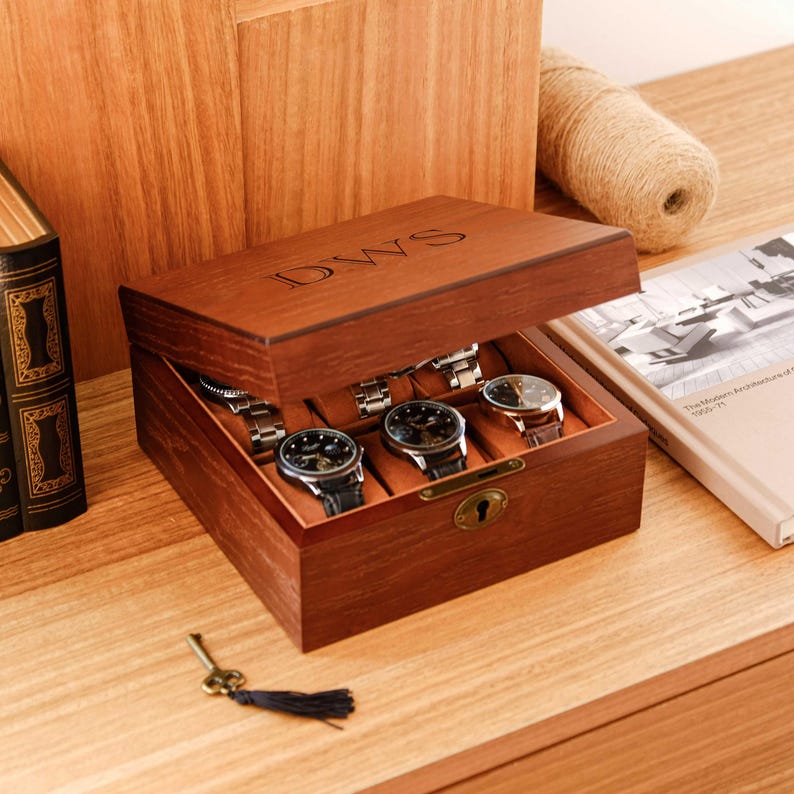 Personalized Watch Box With Lock, Custom Engraved Wooden Watch Case Box ...