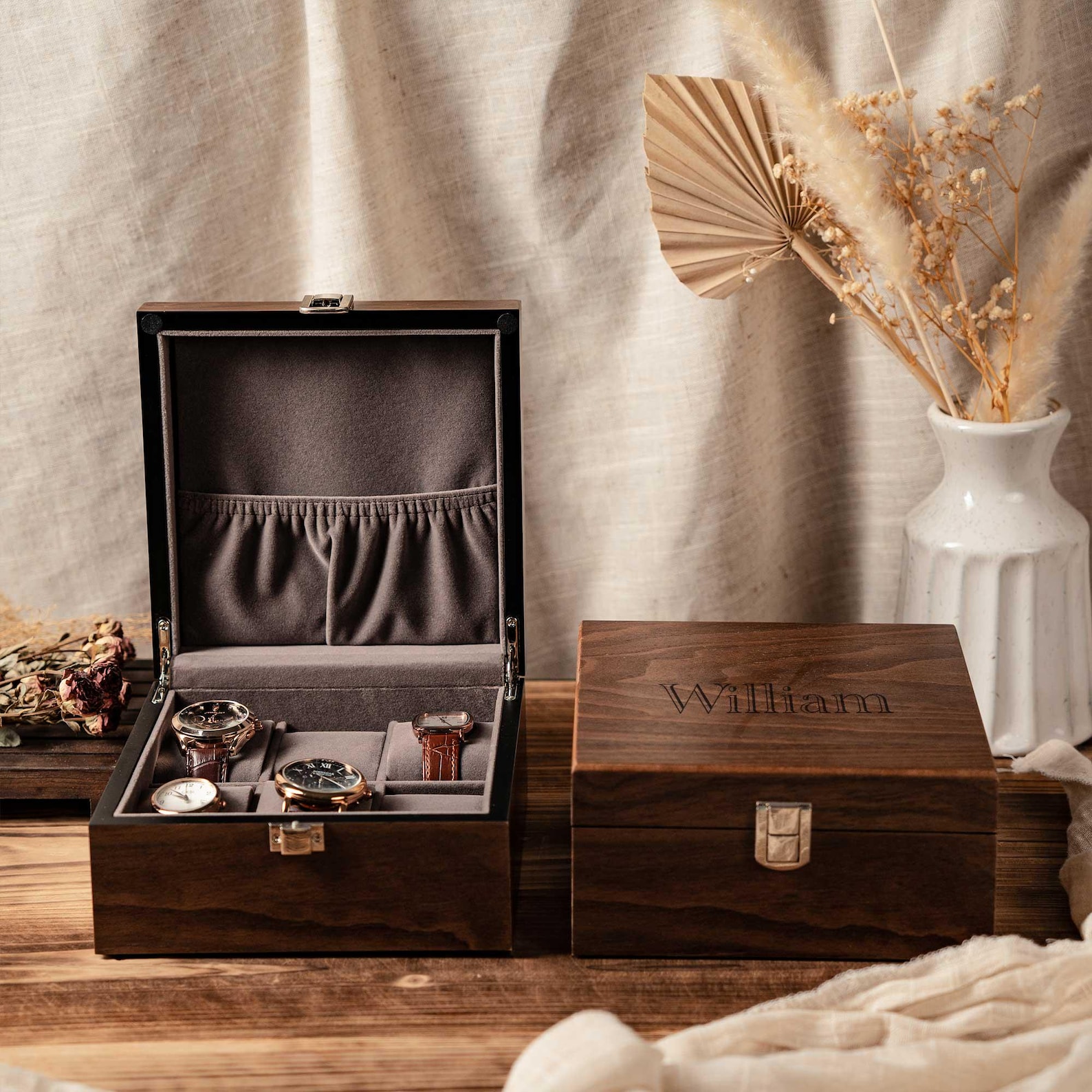 Engraved Wooden Watch Box for Men, Personalized Watch Box With Lock ...