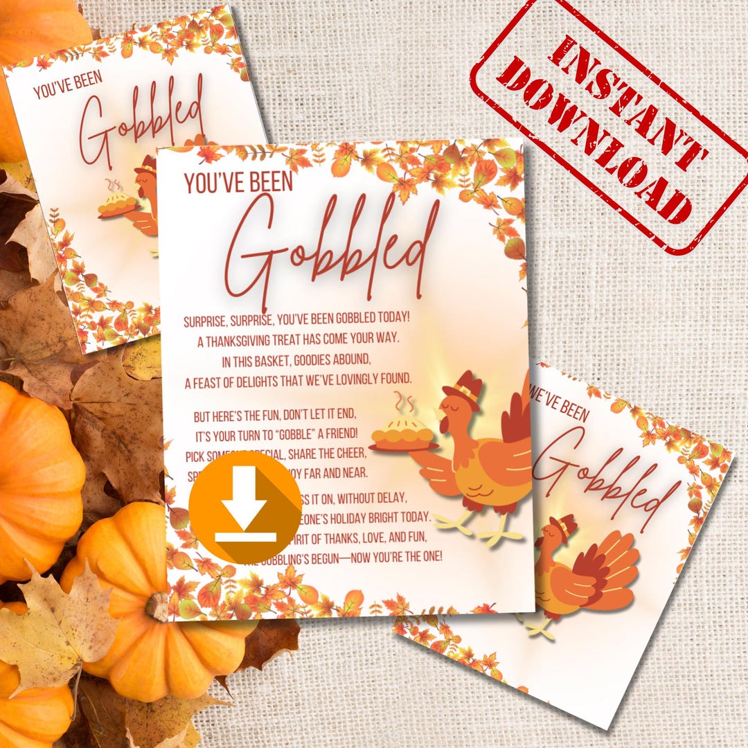 You've Been Gobbled 5x7 Digital Sign, Digital You've Been Gobbled Gift ...