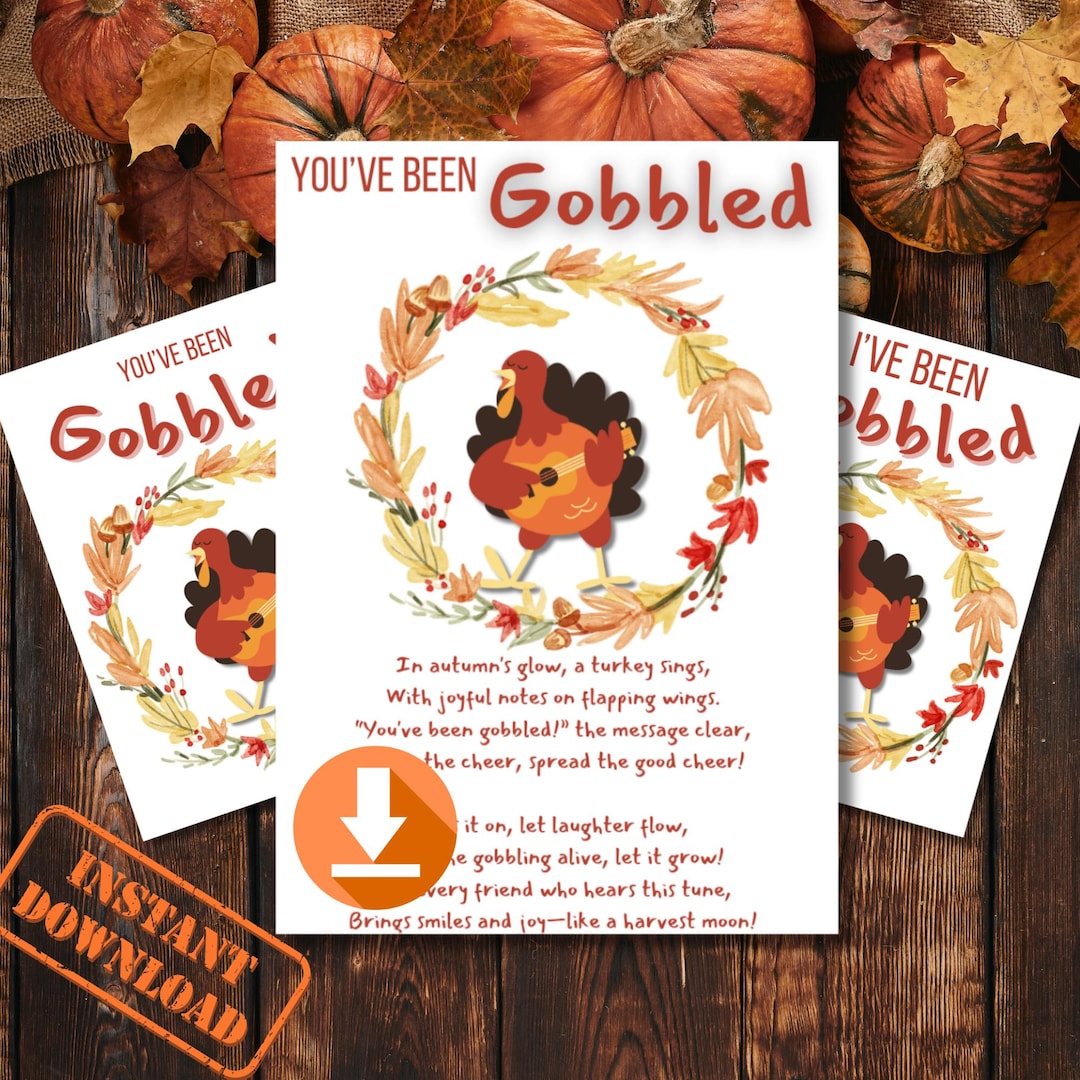 You've Been Gobbled 5x7 Digital Sign, Digital You've Been Gobbled Gift ...