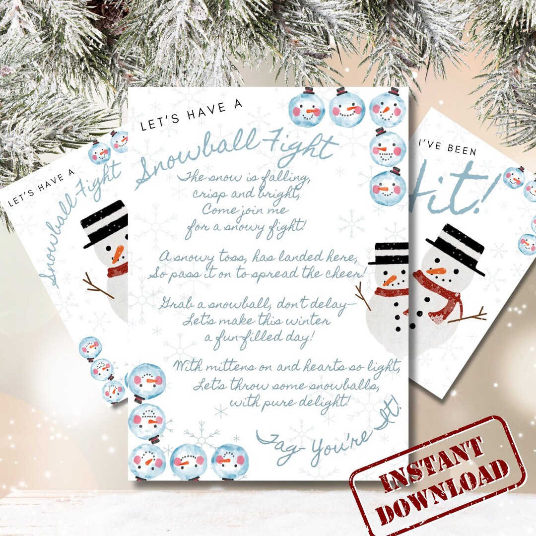 Let's Have a Snowball Fight 5x7 Digital Sign, Digital Christmas Gift ...