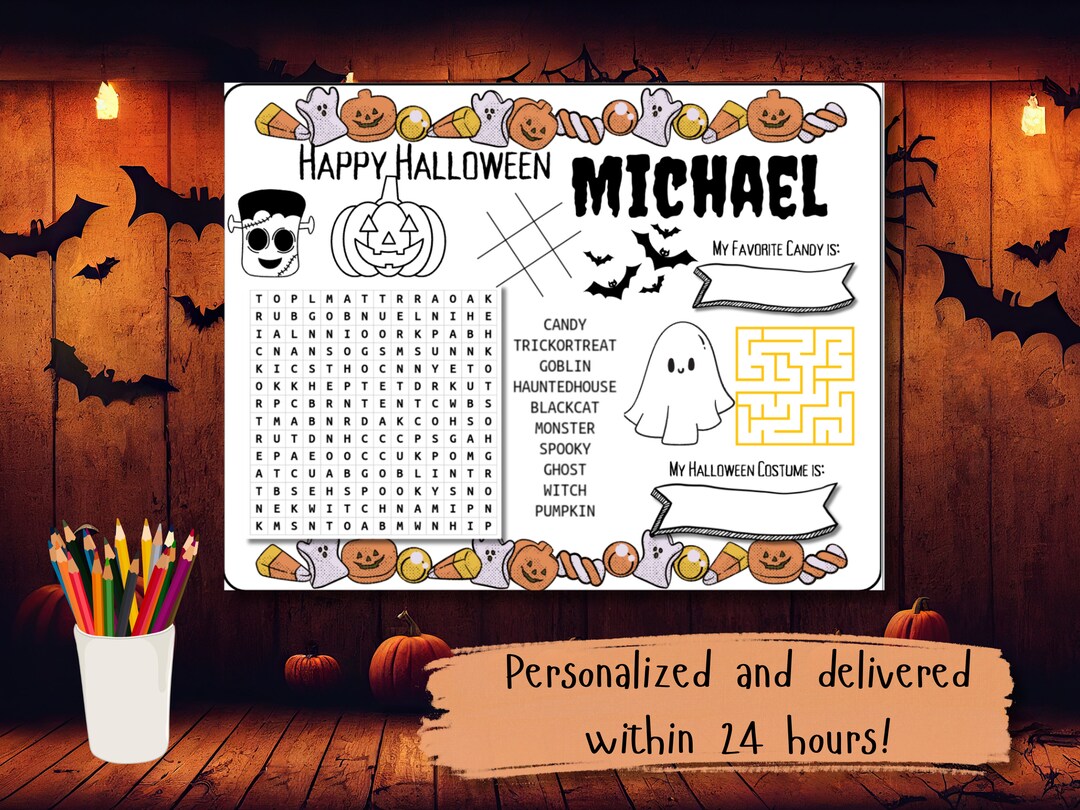 Personalized Printable Halloween Placemat, Printable Personalized ...