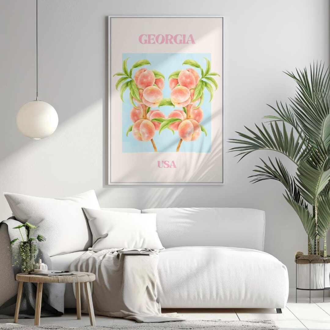 Georgia Peach Poster, Peach Fruit Print, USA Wall-art, Pastel Colour ...