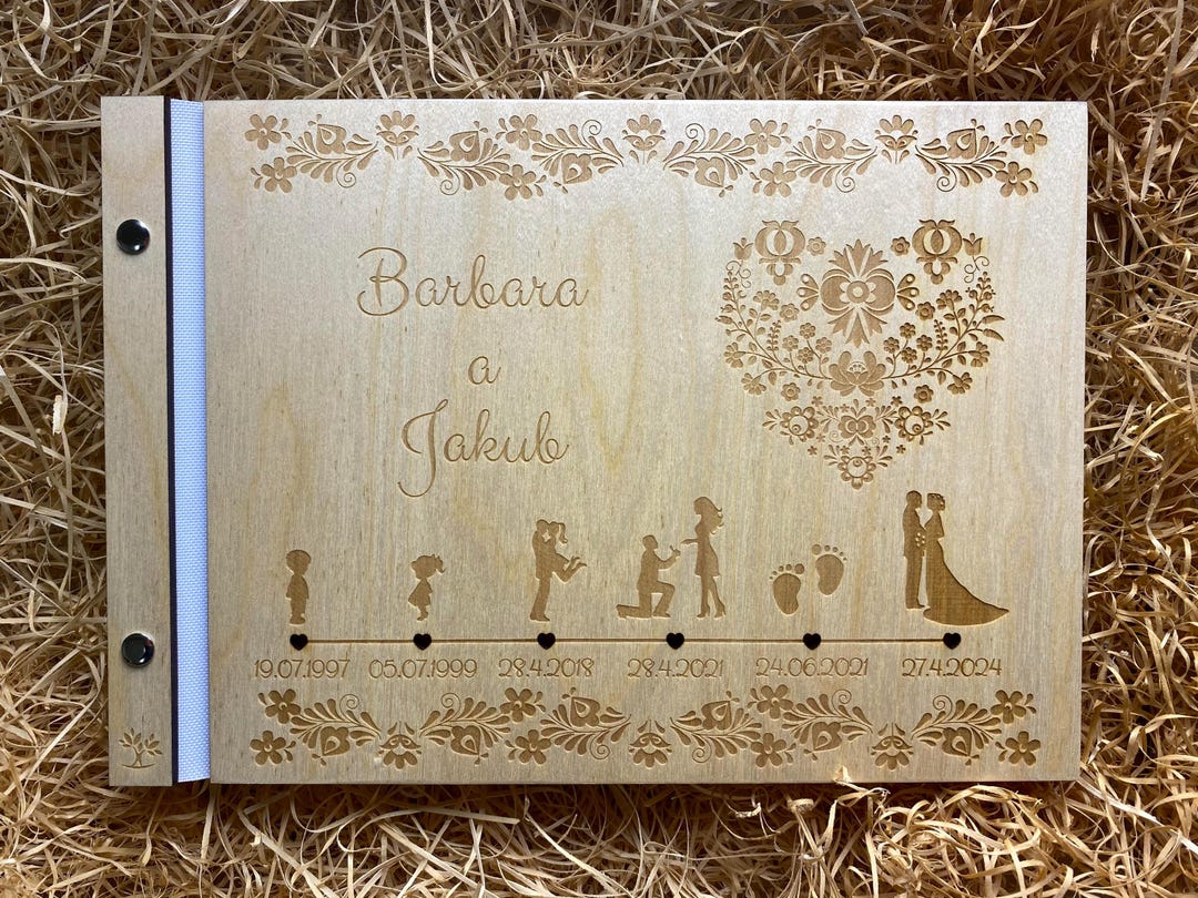 Personalized Wooden Wedding Album: Engraved Folk Art Keepsake - Etsy