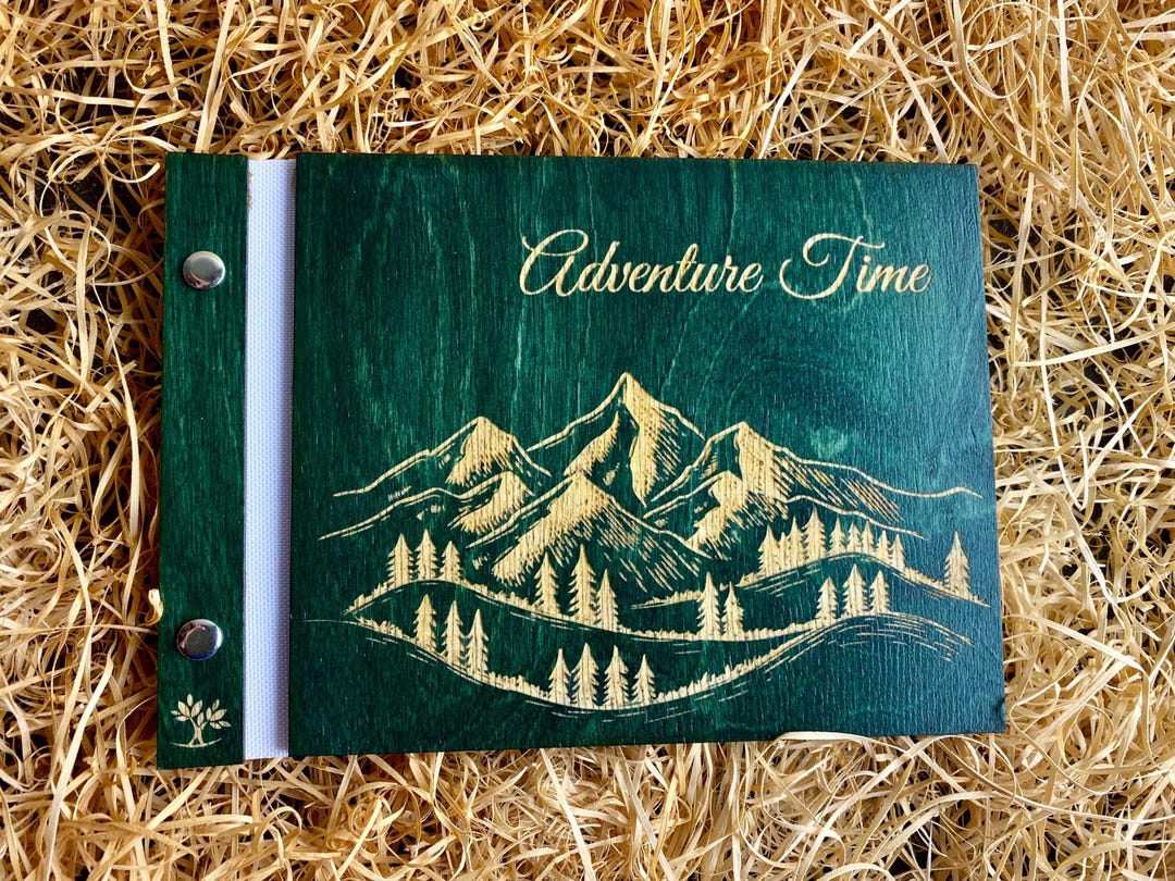 Personalized Wooden Photo Album: Engraved Mountain Scene, Adventure ...