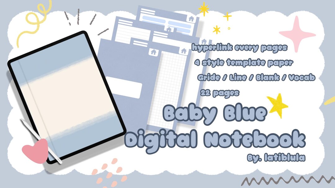 Digital Notebook Baby Blue Color With Hyperlink - Etsy