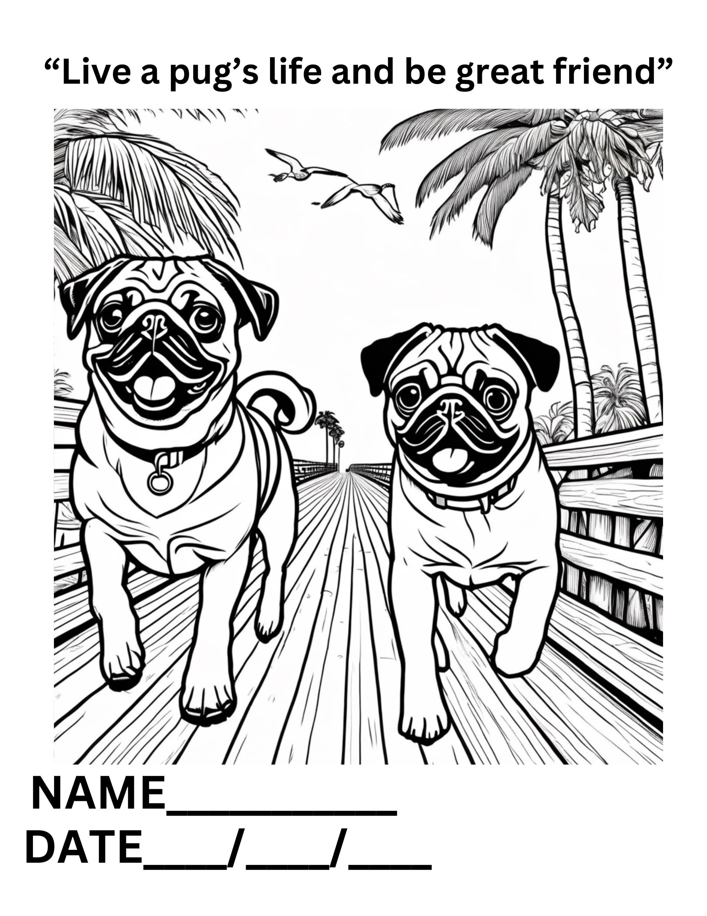 Children's Coloring Pages Featuring Frankie the Pug Dog Positive Vibes ...