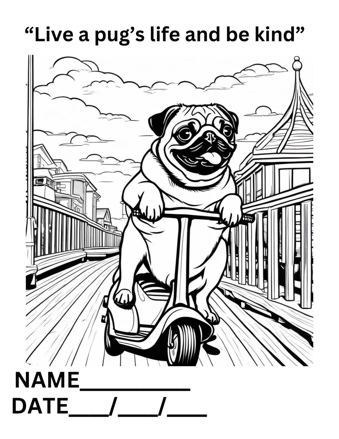 Children's Coloring Pages Featuring Frankie the Pug Dog Positive Vibes ...