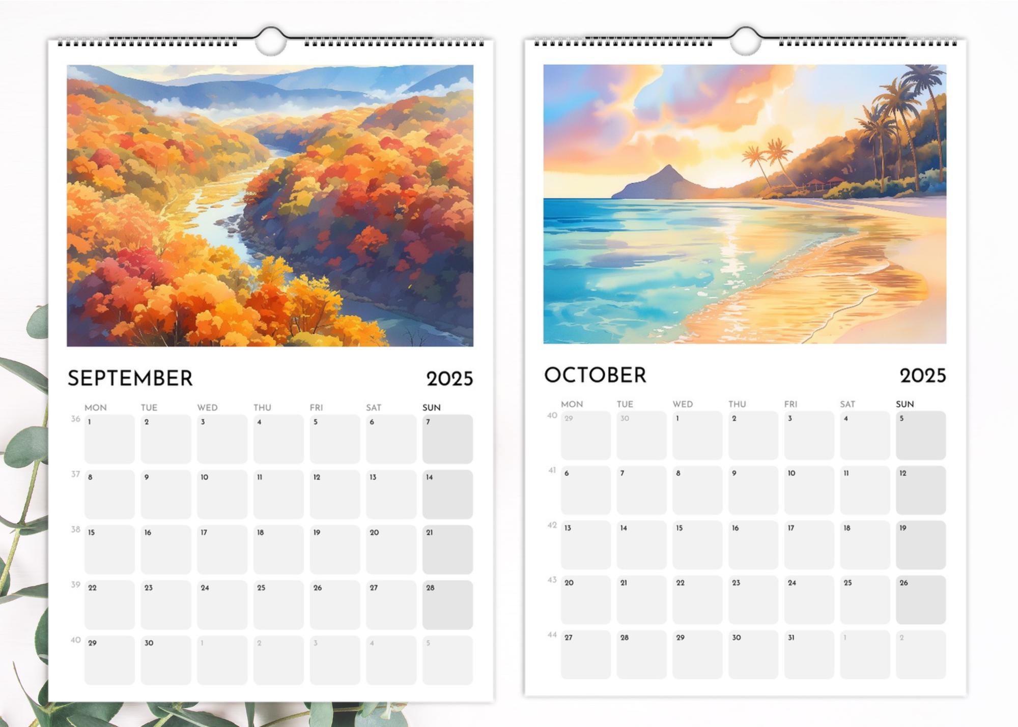 2025 Calendar 2025 Watercolor Nature Calendar – Scenic Landscapes ...
