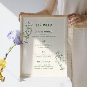 Hand Drawn Bar Menu, Doodle Wedding Bar Menu, Whimsical Wedding Bar ...