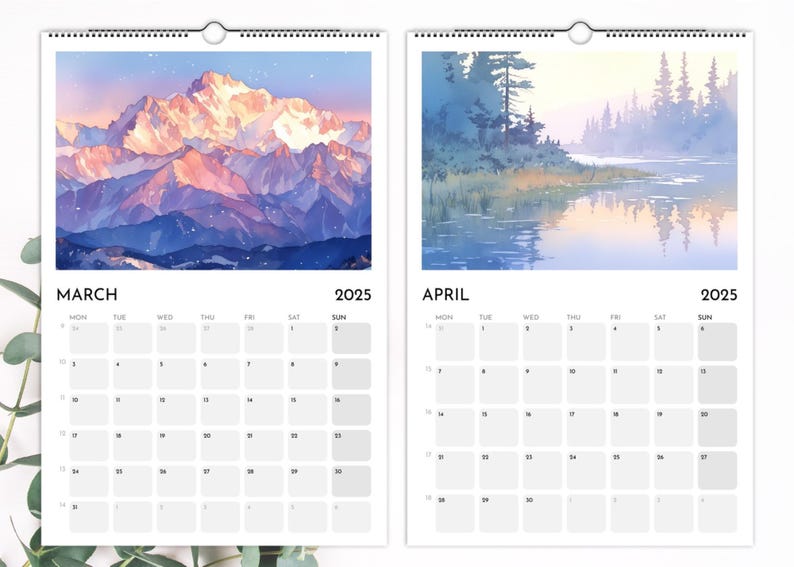 2025 Calendar 2025 Watercolor Nature Calendar – Scenic Landscapes ...