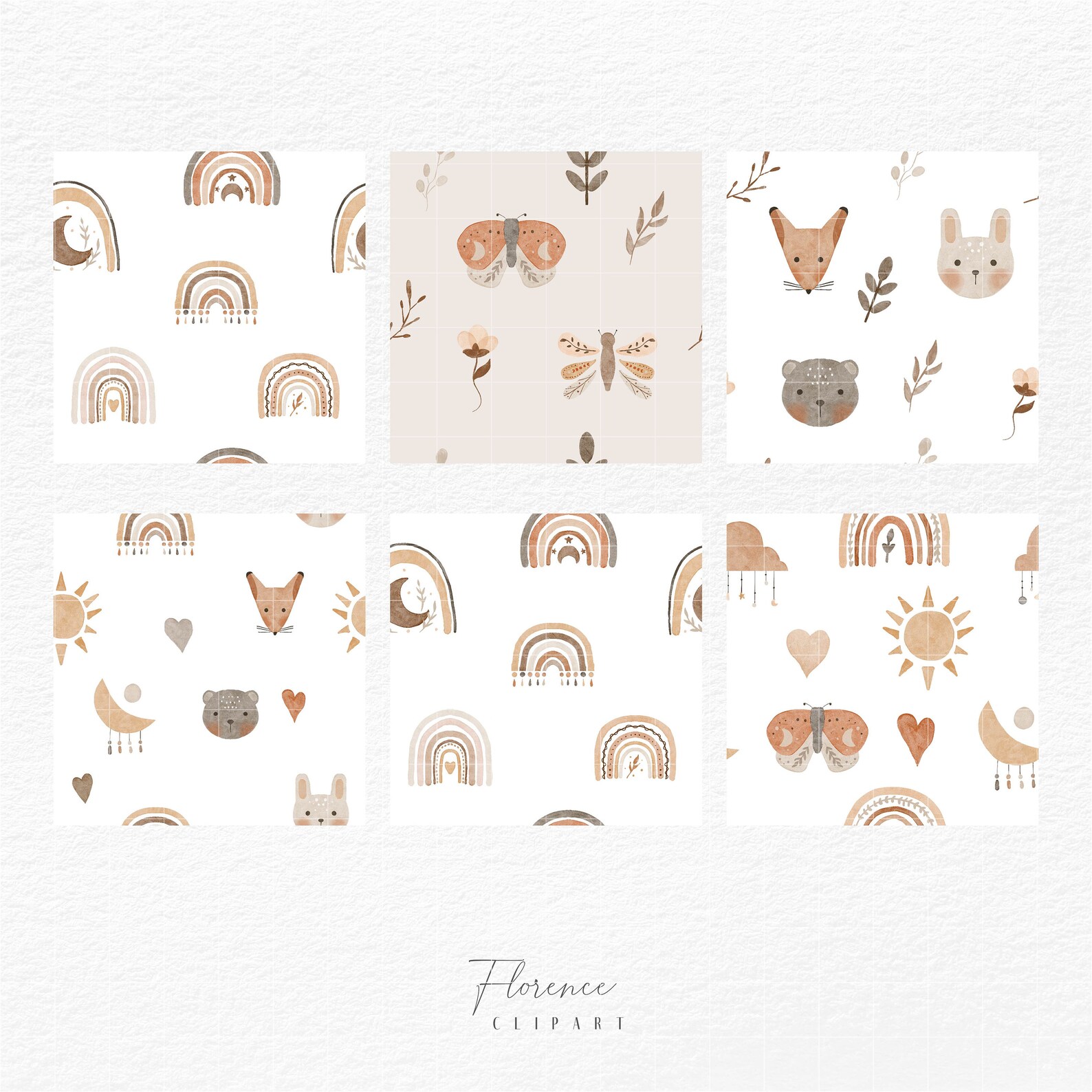 Boho Rainbow Clipart Bundle, Clipart for Kid , Watercolor Background ...