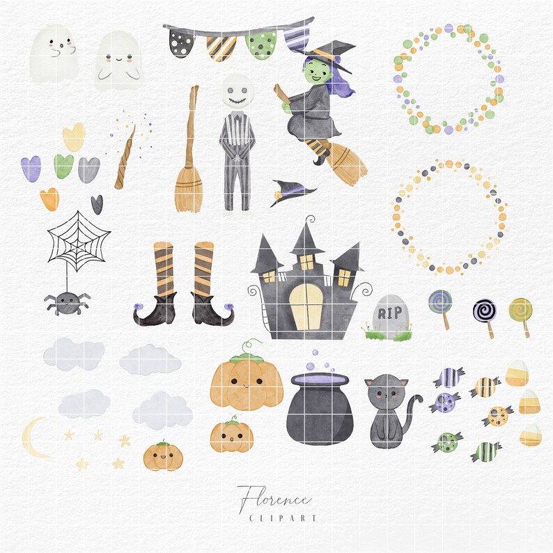 Watercolor Halloween PNG With Transparent Clipart Bundle, Hand-drawn ...