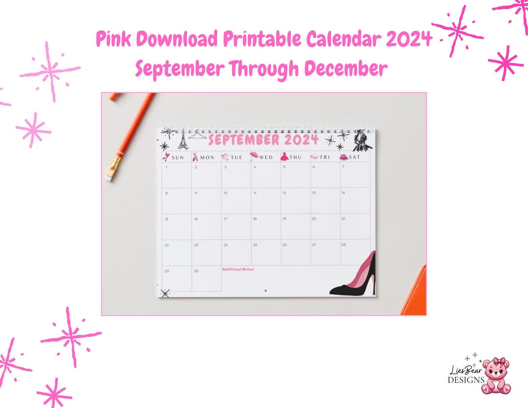 Pink Aesthetic Digital Calendar 2024 - Etsy