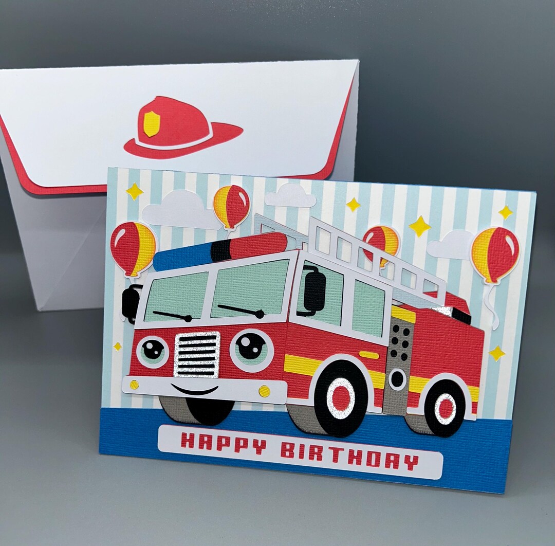 Fire Truck Birthday Card - Etsy