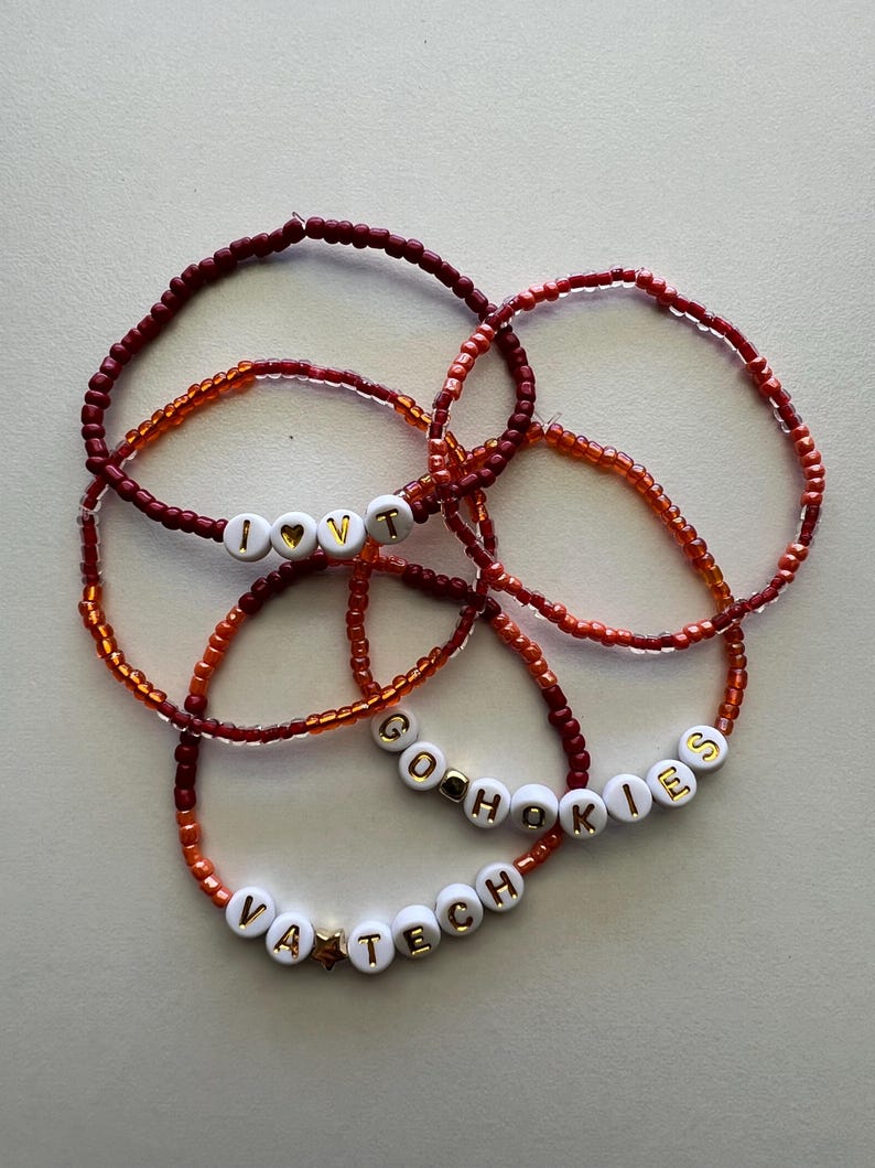 5 Piece Virginia Tech Game Day Bracelets, VA Tech Hokies Sports Fan ...