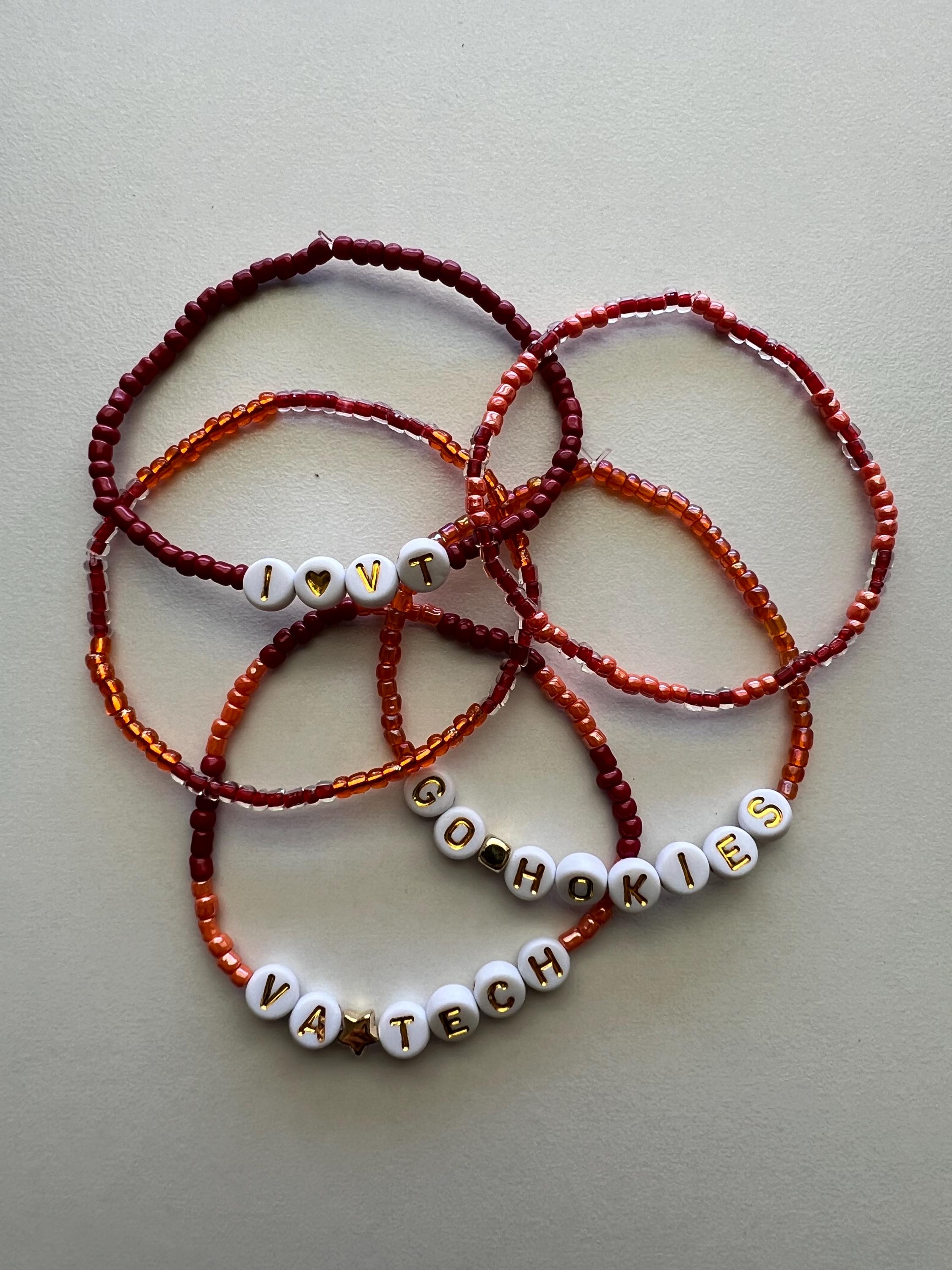 5 Piece Virginia Tech Game Day Bracelets, VA Tech Hokies Sports Fan ...