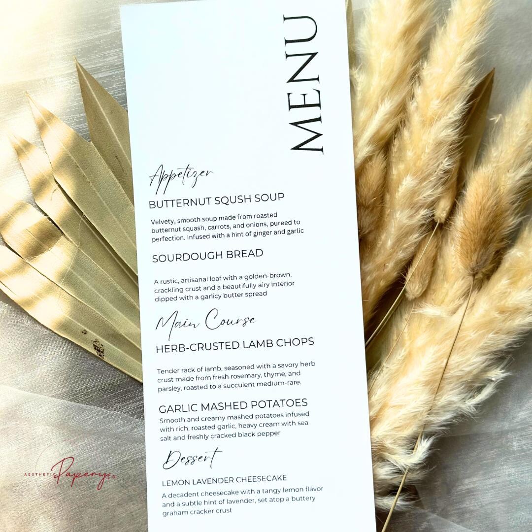 Minimalistic Modern Menu Template, Wedding Menu Template, Minimal Menu ...