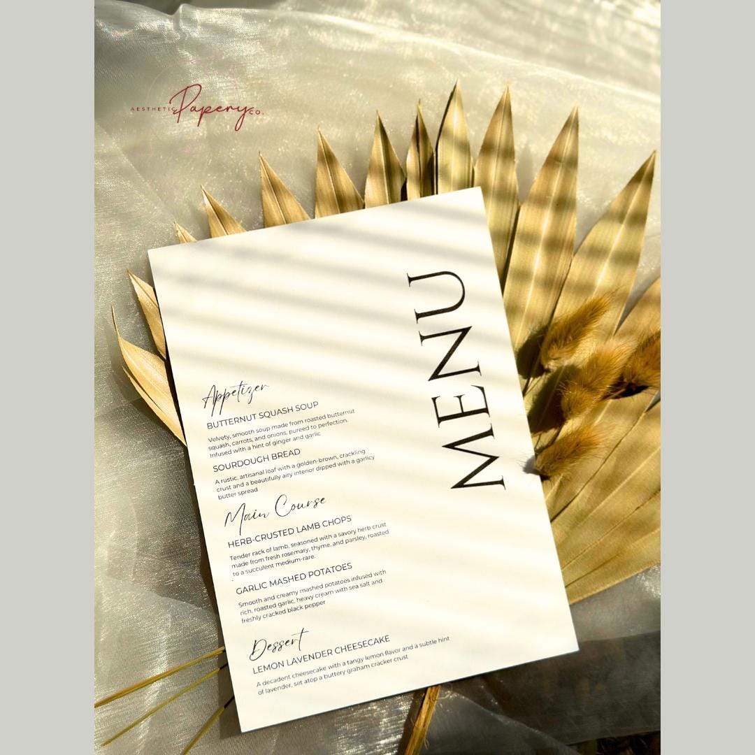Minimalistic Modern Menu Template 5x7, Wedding Menu Template, Minimal ...