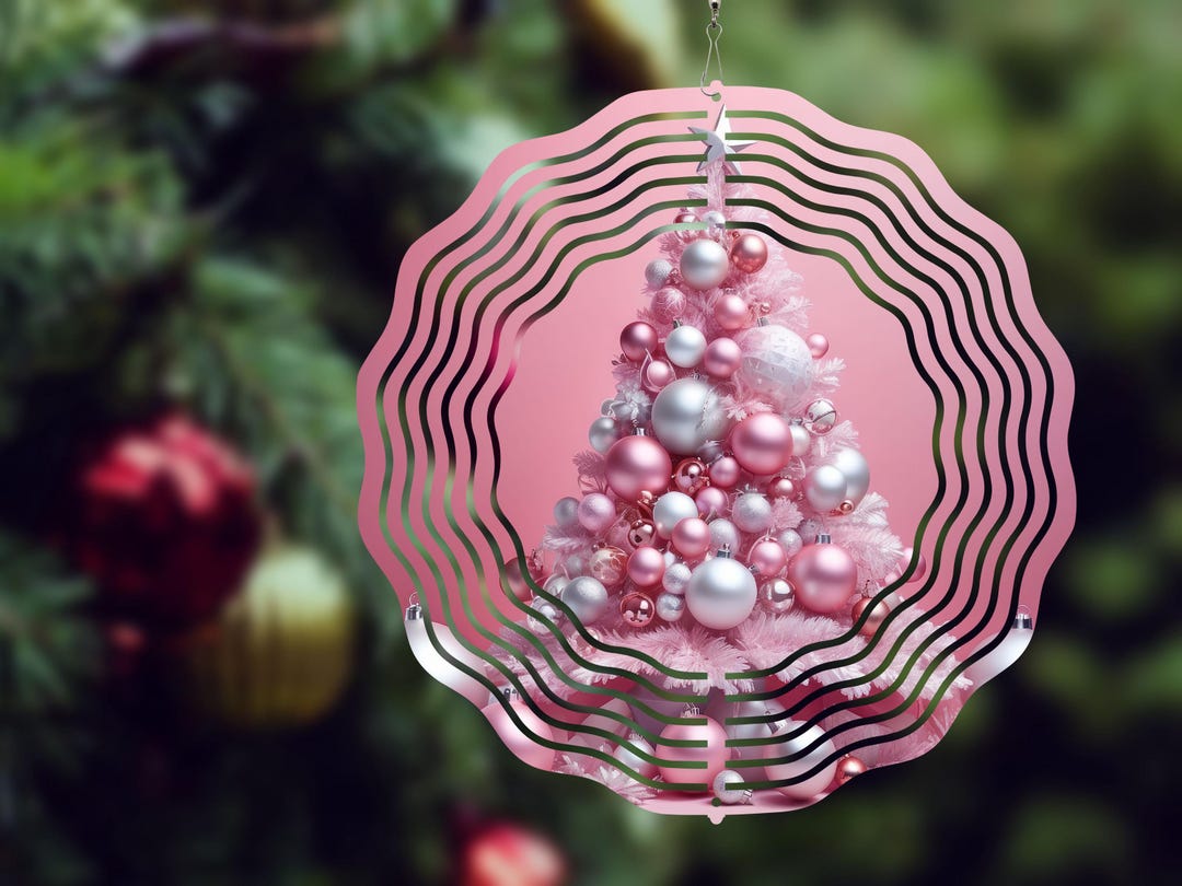 Pink Christmas Tree Wind Spinner: 8 Inch Vibrant Double-sided Design ...