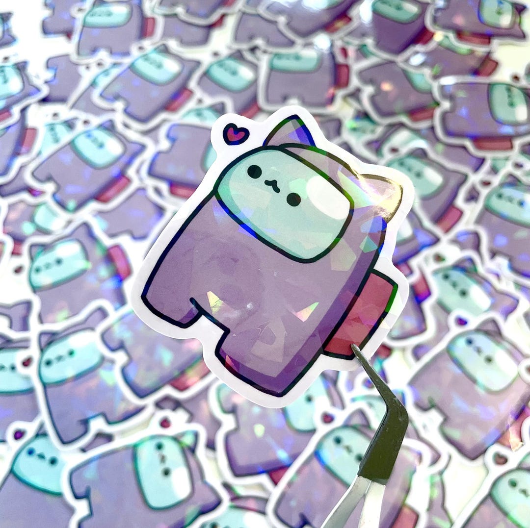 Cute Cat Among Us Stickers Kawaii Purple Sus Cat Vinyl Decal ...