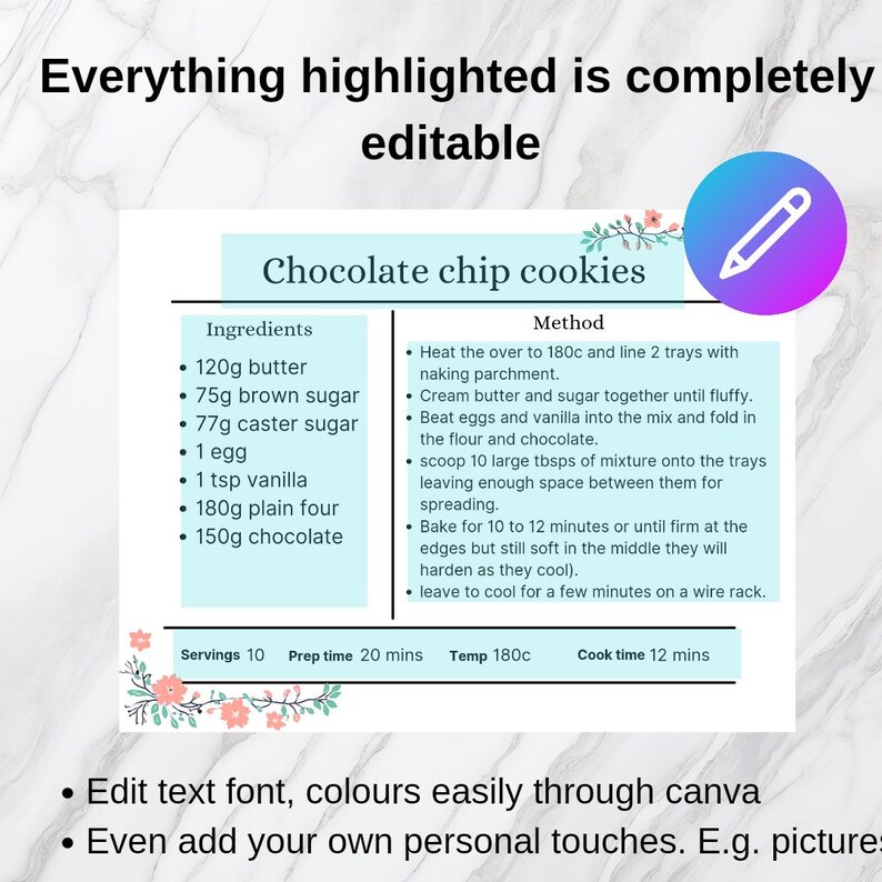 Editable Recipe Card Template | Minimalist Recipe Sheet | Editable With Canva - Etsy