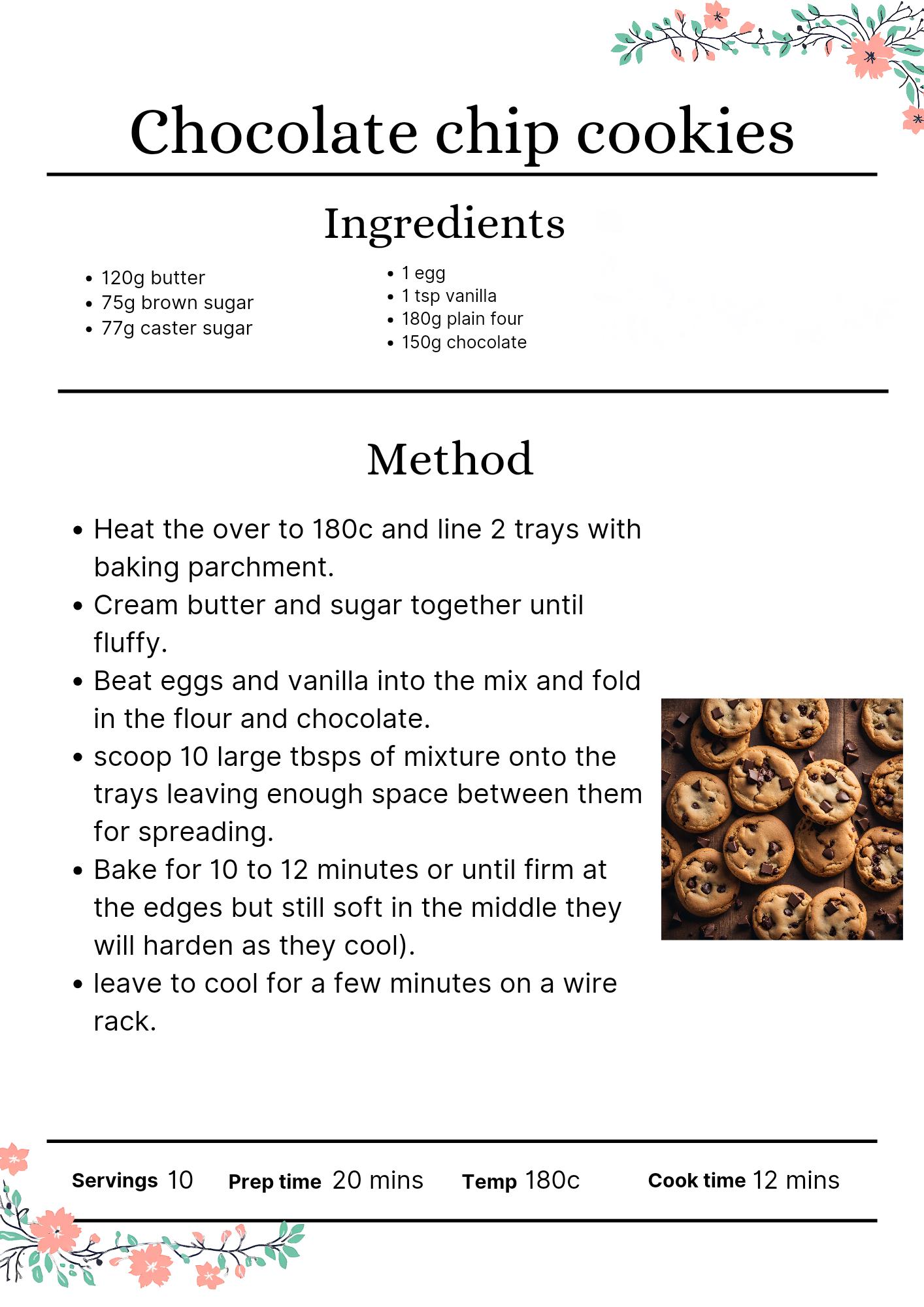 Recipe Sheet, Minimalist, Floral, Smart, Printable Editable With Canva ...