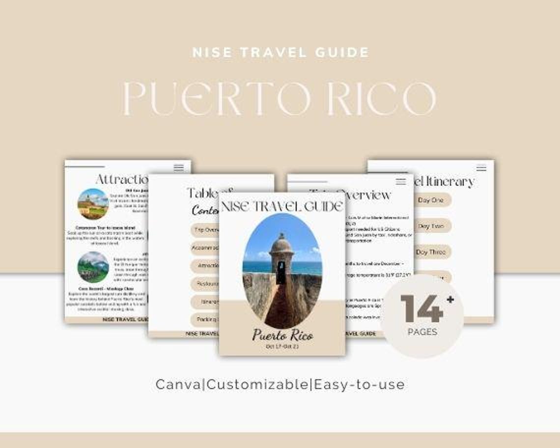 Travel Itinerary Puerto Rico, Digital Travel Guide, Editable Travel ...