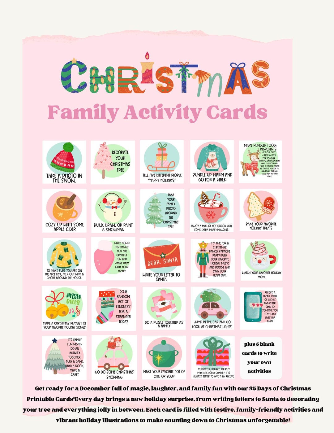 DIGITAL Fun Family Christmas Activities Printable Cards, Christmas ...